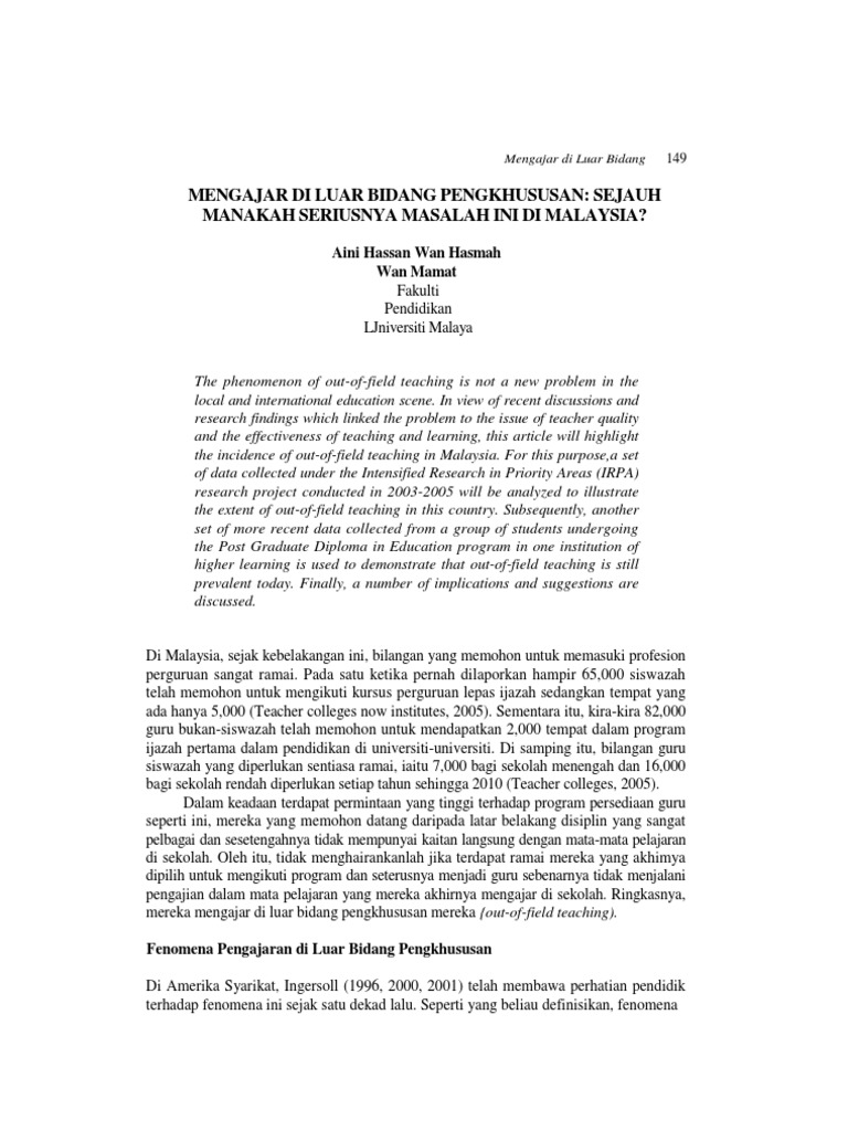Megajar Di Luar Bidang Pengkhususan | PDF