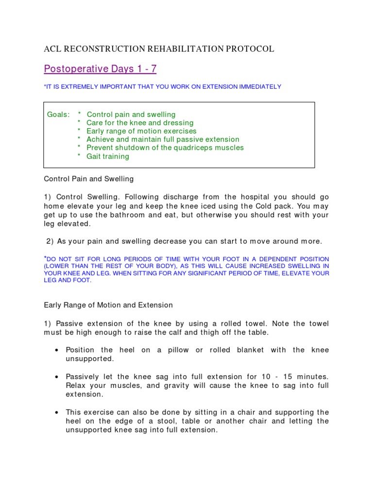ACL Rehab Protocol: Weeks 1-6 Guide | PDF | Knee | Anatomical Terms Of ...