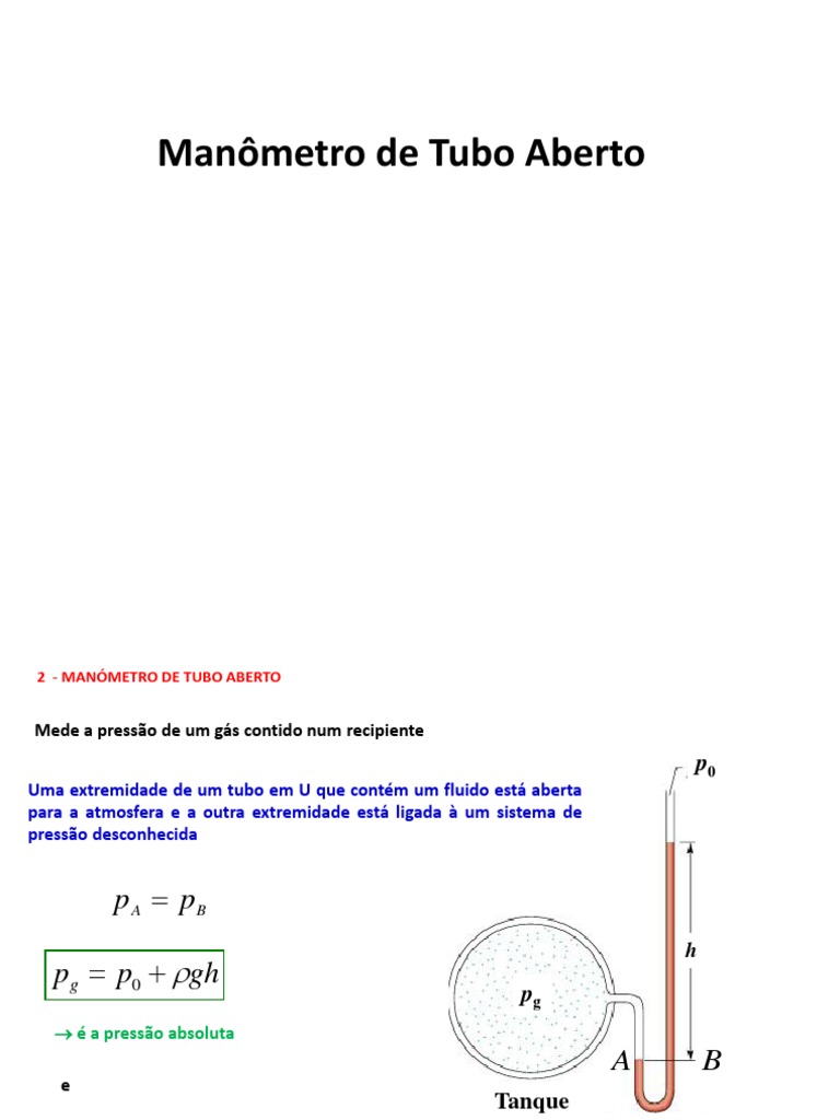 Manômetro de Tubo Aberto: Princípios e Aplicações | PDF