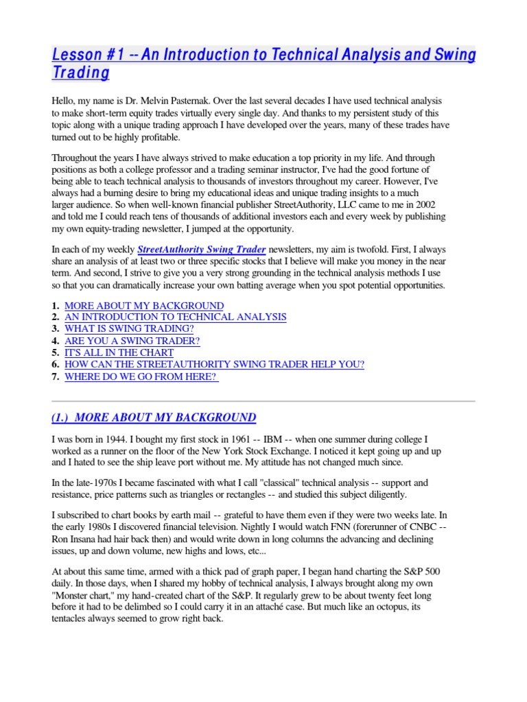 Lesson #1 - An Introduction To Technical Analysis and Swing | PDF ... Lesson #1 - An Introduction To Technical Analysis and Swing | PDF ...