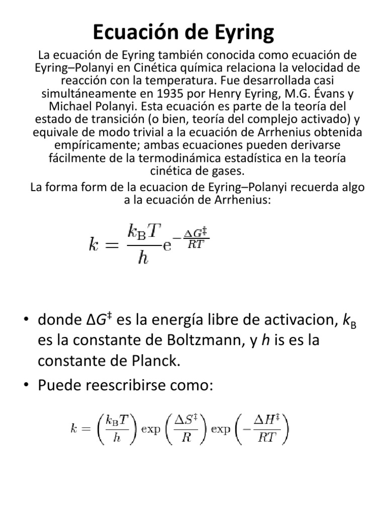 Ecuación de Eyring | PDF | Métodos y materiales de enseñanza
