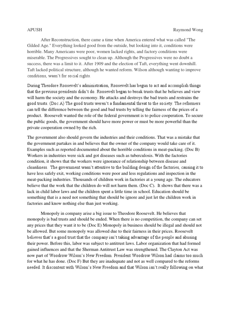 Apush DBQ | PDF | Theodore Roosevelt | Woodrow Wilson