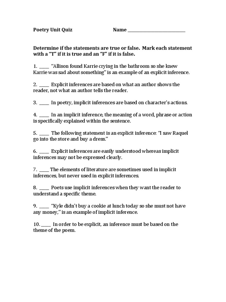 Poetry Unit Test | PDF | Poetry