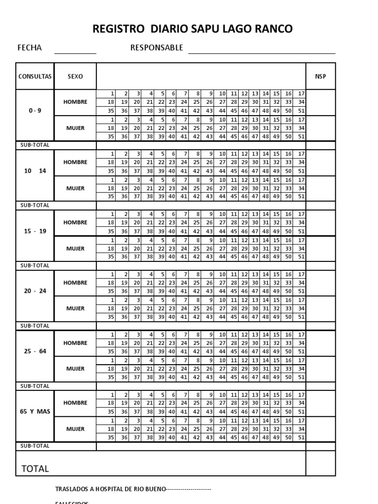 REGISTRO DIARIO SAPU - Tamaño Oficio | PDF
