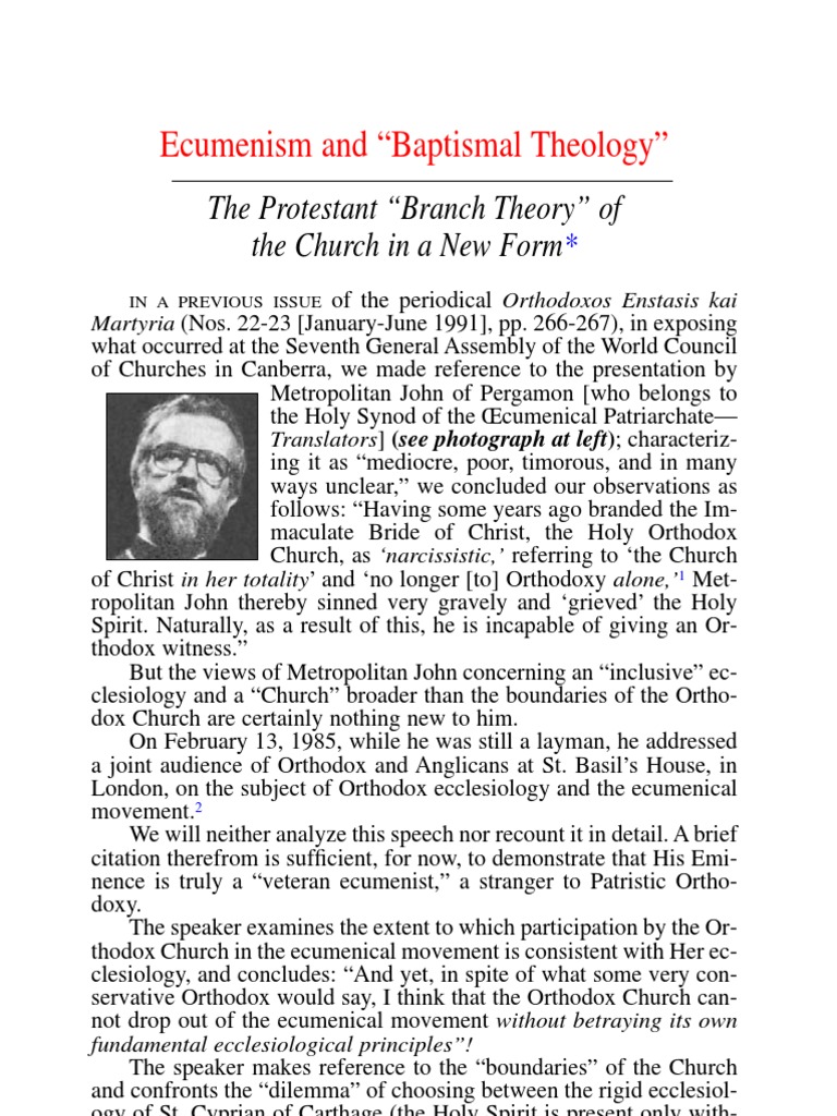 Ecumenism and "Baptismal Theology": The Protestant "Branch Theory" of ...
