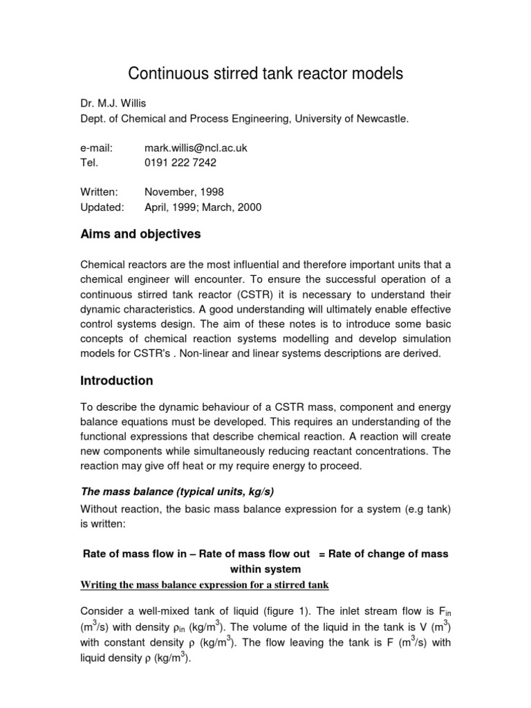 How To Develop A CSTR Model | PDF