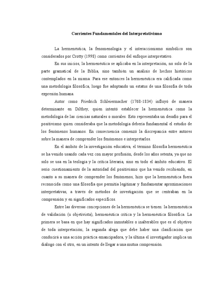 Corrientes Fundamentales Del Interpretativismo | PDF | Hermenéutica ...
