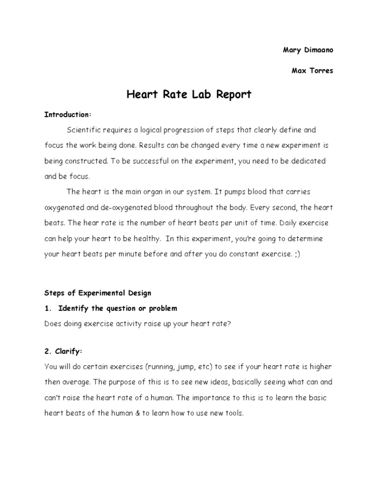 Heart Rate Lab Report: Mary Dimaano Max Torres | PDF | Heart Rate | Heart