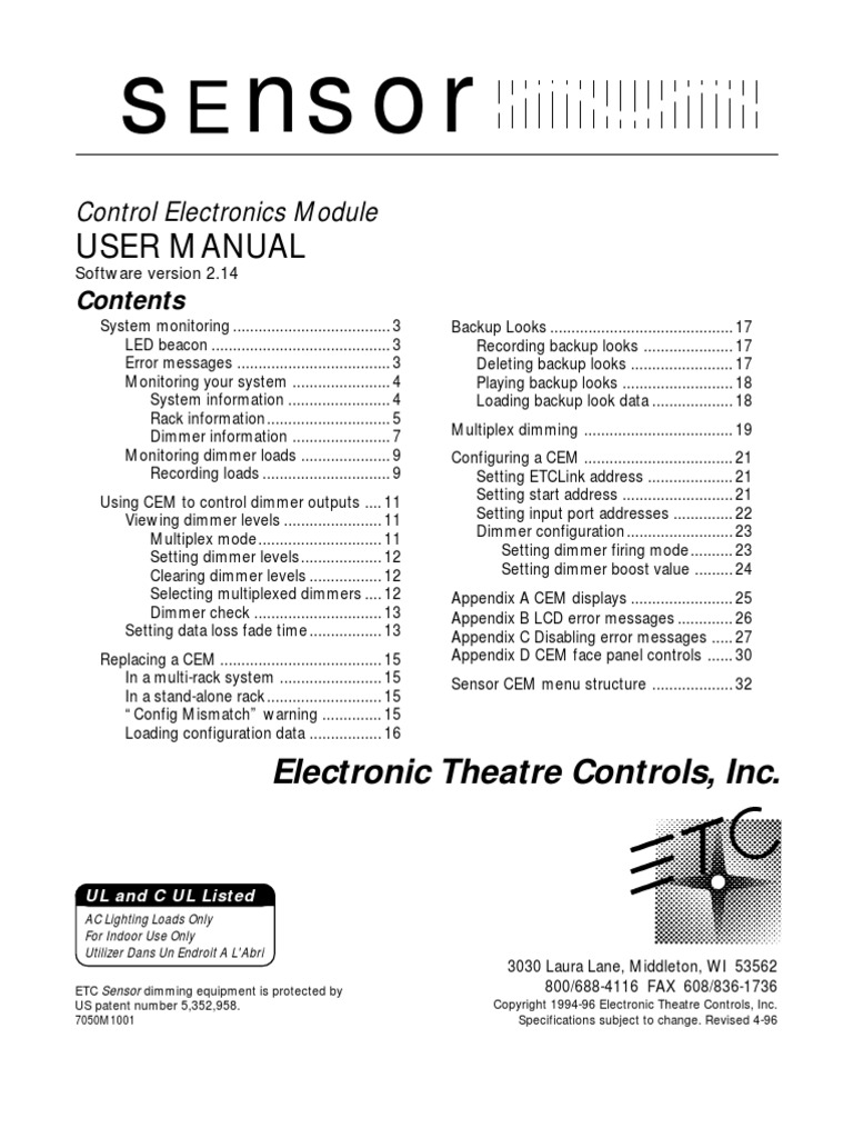 Sensor CEM 214 User Manual | PDF | Computer Monitor | Electrical Engineering