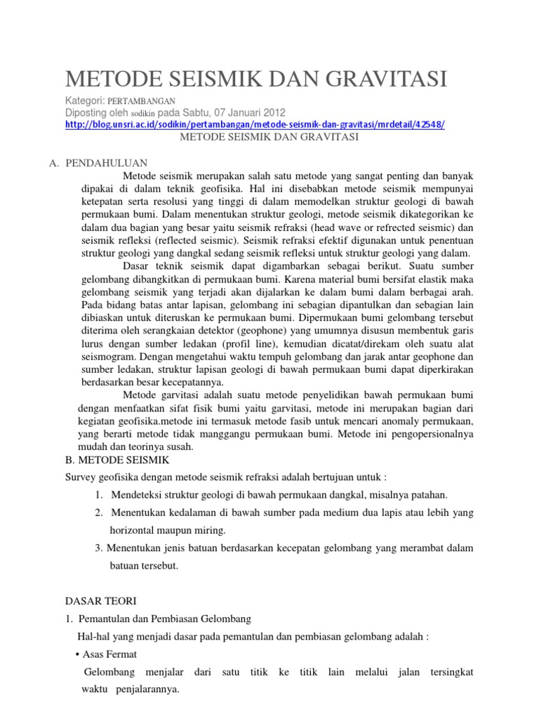 Metode Seismik dalam Geofisika | PDF