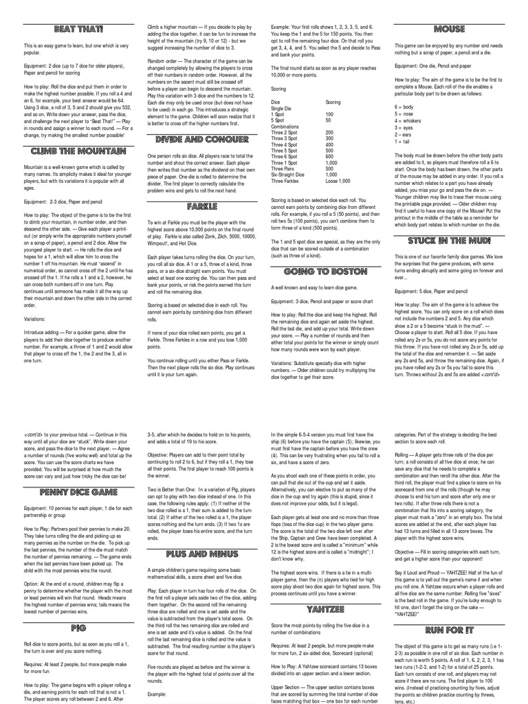 Dice Games Booklet | PDF | Dice | Gaming