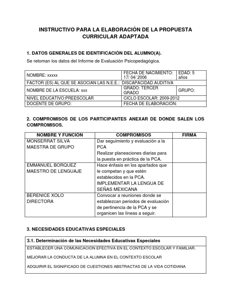 Ejemplo de Elaboracion de La Pca Curso Educ Inicial | PDF | Evaluación ...