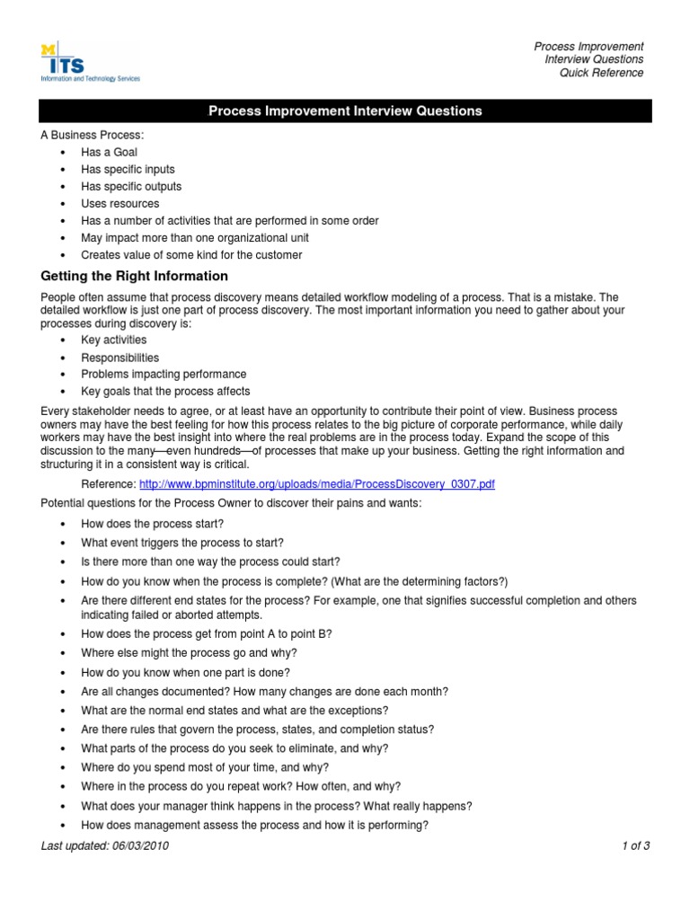 Process Improvement Interview Questions | PDF | Business Process ...