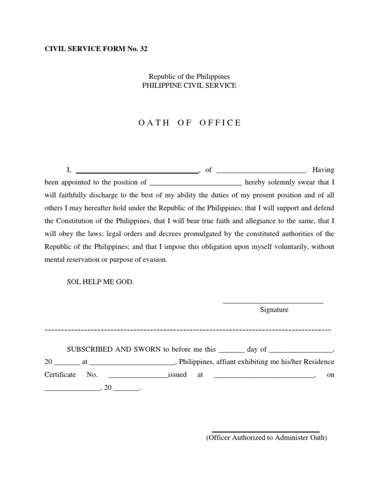 Civil Service Form No | PDF | Oath Of Office | Government Information