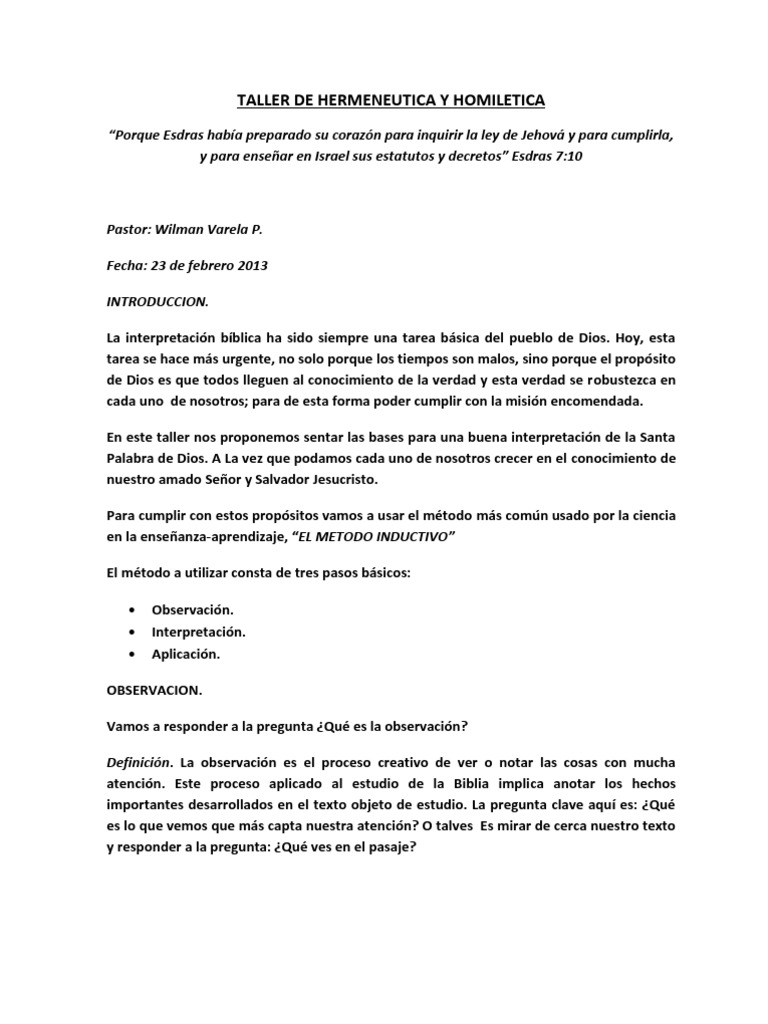 Taller de Hermeneutica y Homiletica | PDF | Biblia | espíritu Santo