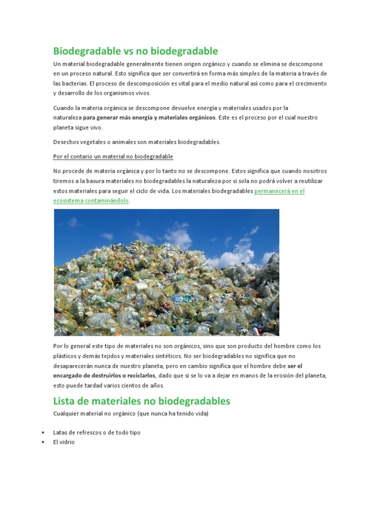 Biodegradable Vs No Biodegradable | PDF | El plastico | Residuos