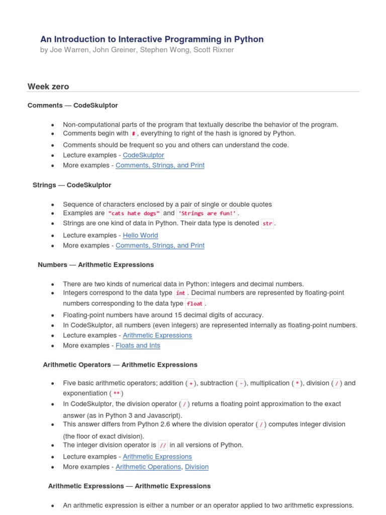 An Introduction To Interactive Programming in Python | PDF | Boolean ...