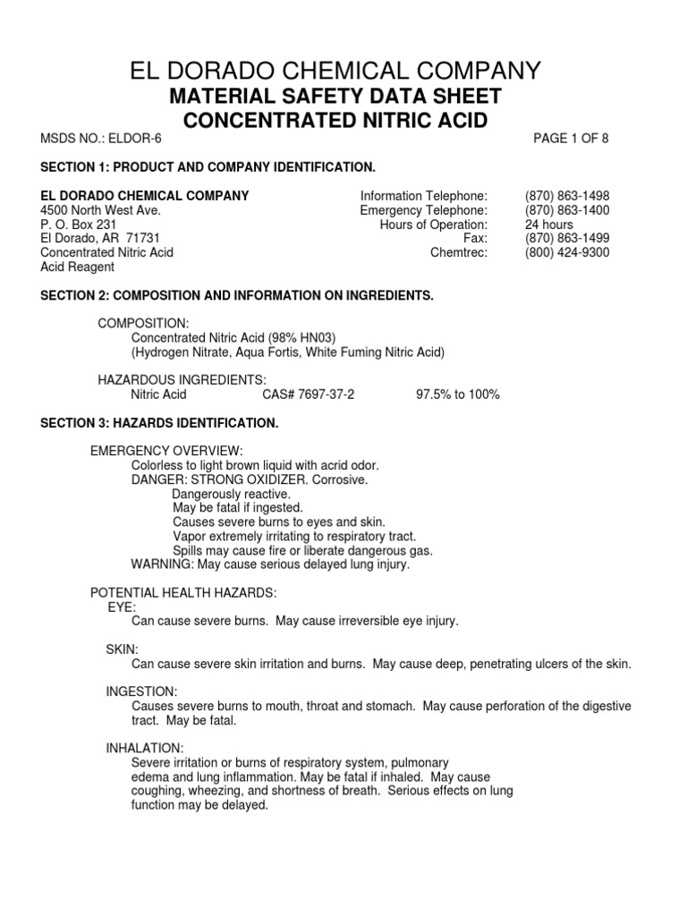 MSDS Hno3 | PDF | Nitric Acid | Superfund