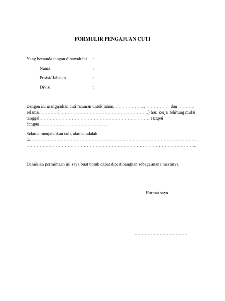 Contoh Formulir Pengajuan Cuti | PDF