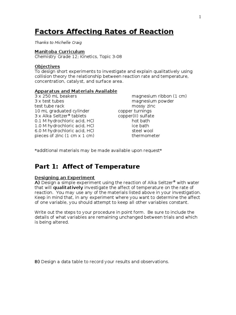 Rates of Reaction - Mini Labs | PDF | Reaction Rate | Chemical Reactions