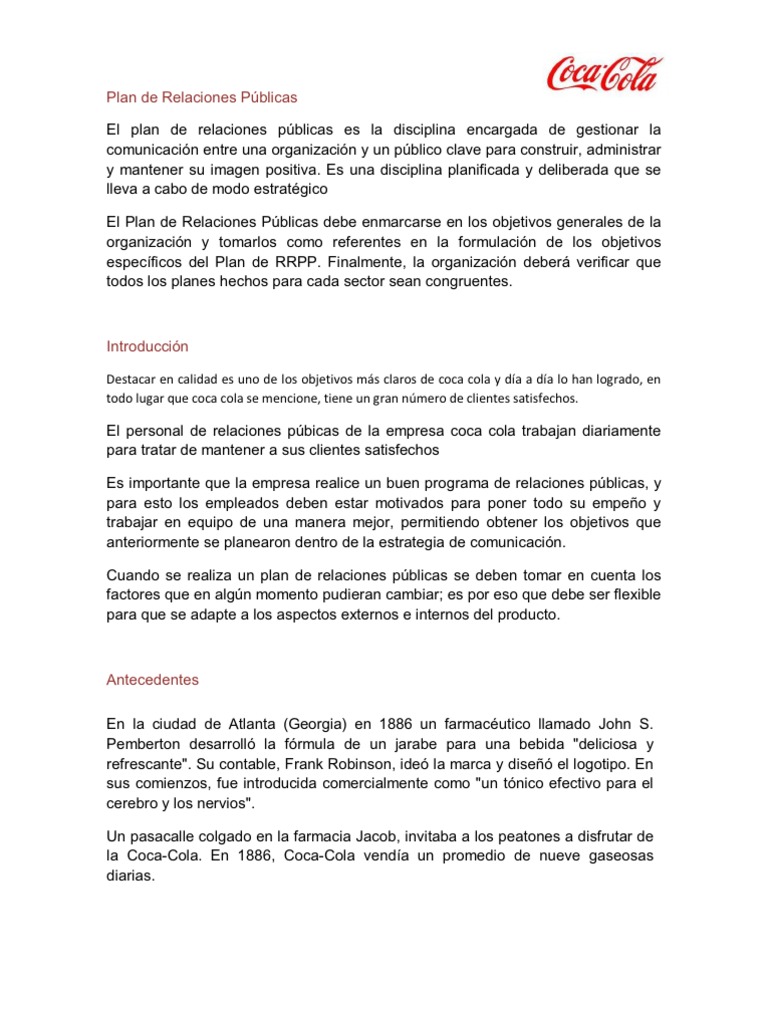Plan de RRPP Coca Cola | PDF