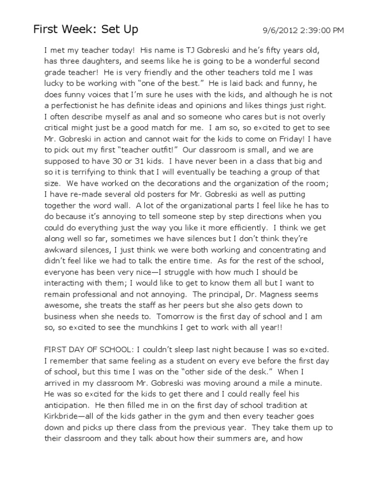 Student Teaching Journal | PDF | Literacy | Classroom