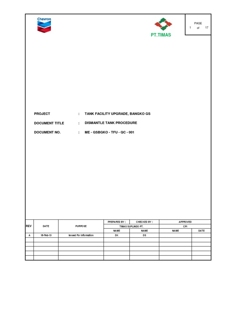 Dismantle Tank Procedure (Rev. A) | PDF | Crane (Machine) | Scaffolding