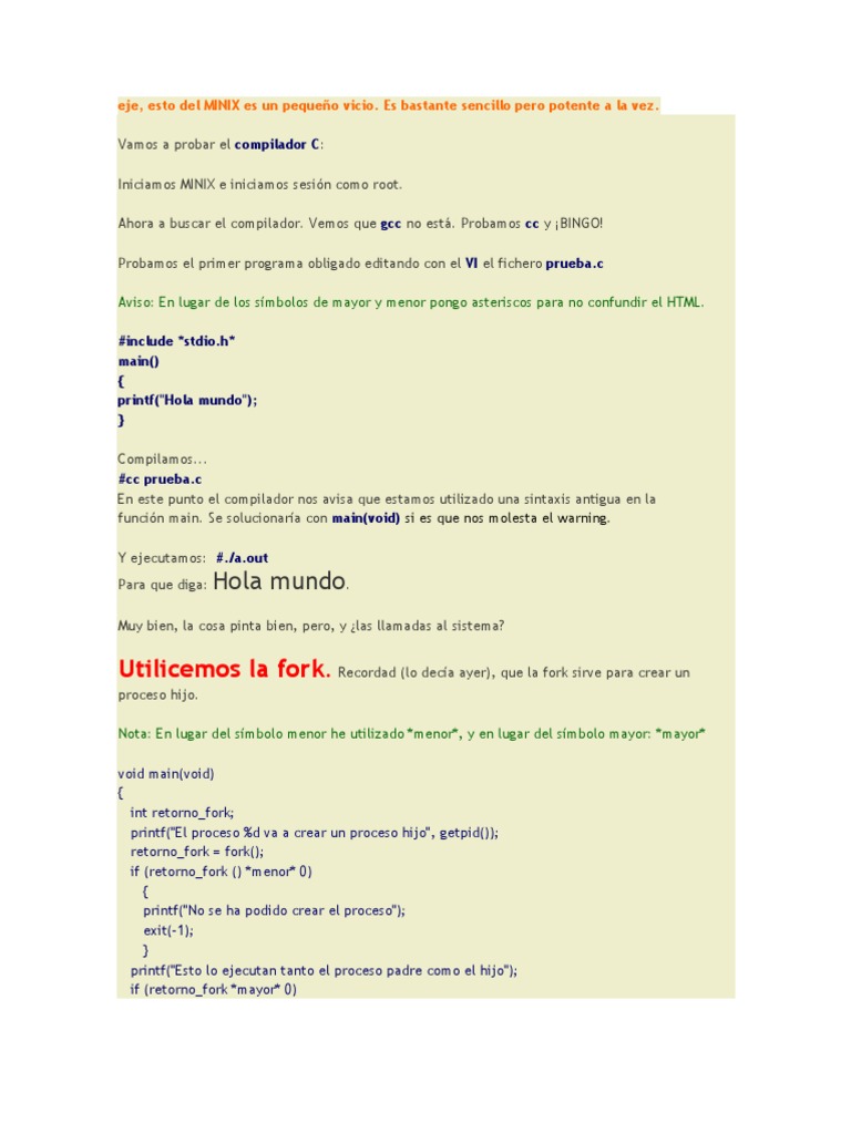 Compilar en MINIX: Hola Mundo y Fork | PDF | Informática