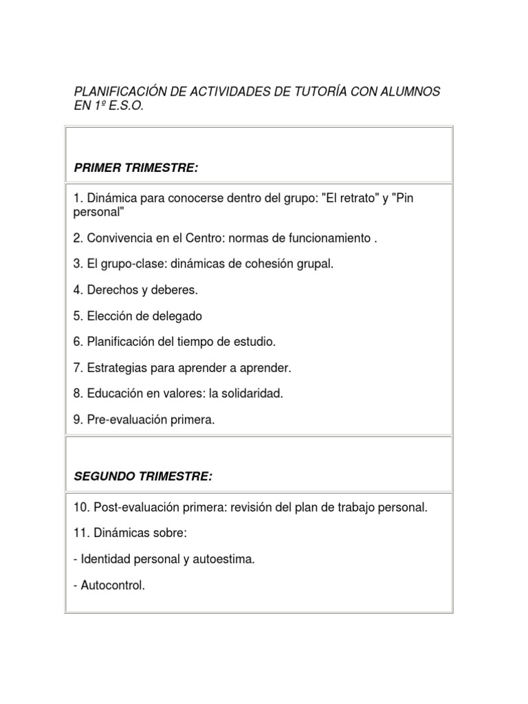 Planificación de Actividades de Tutoría Con Alumnos en 1º e | PDF