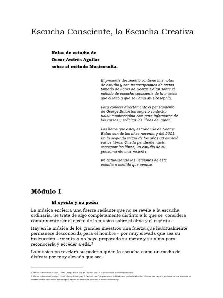 Escucha Consciente, Escucha Creativa. Musicosofía | PDF | Dios | Alma