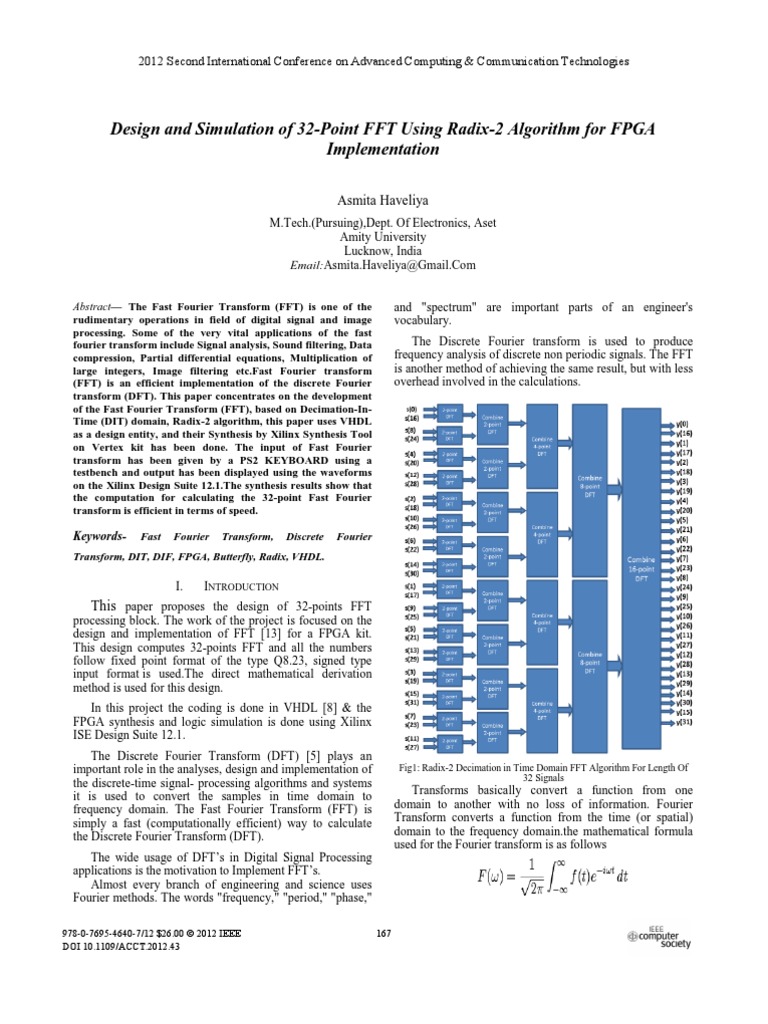 Design And Simulation Of 32 Point Fft Using Radix 2 Algorithm For Fpga