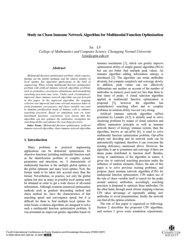 Study On Chaos Immune Network Algorithm For Multimodal Function Optimization | PDF | Antigen ...