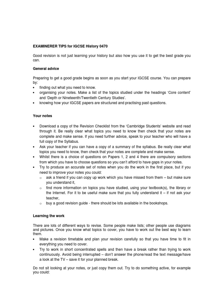 IGCSE History 0470 Exam Preparation Tips | PDF | Test (Assessment ...