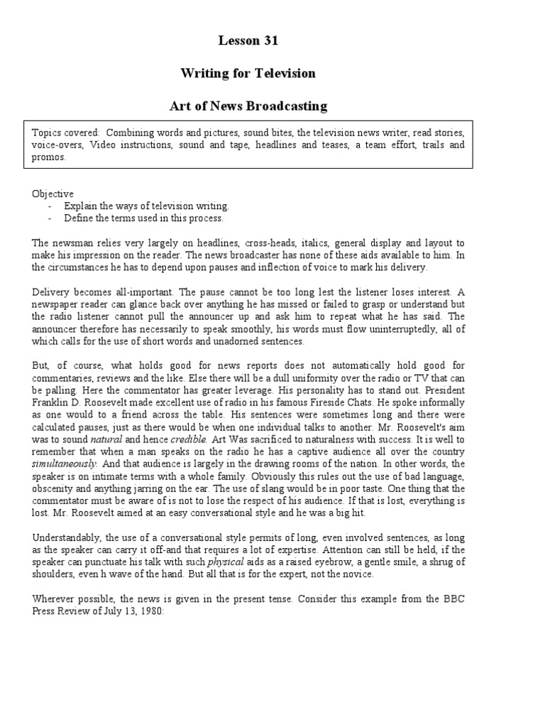 Writing For Television | PDF | Videotape | News