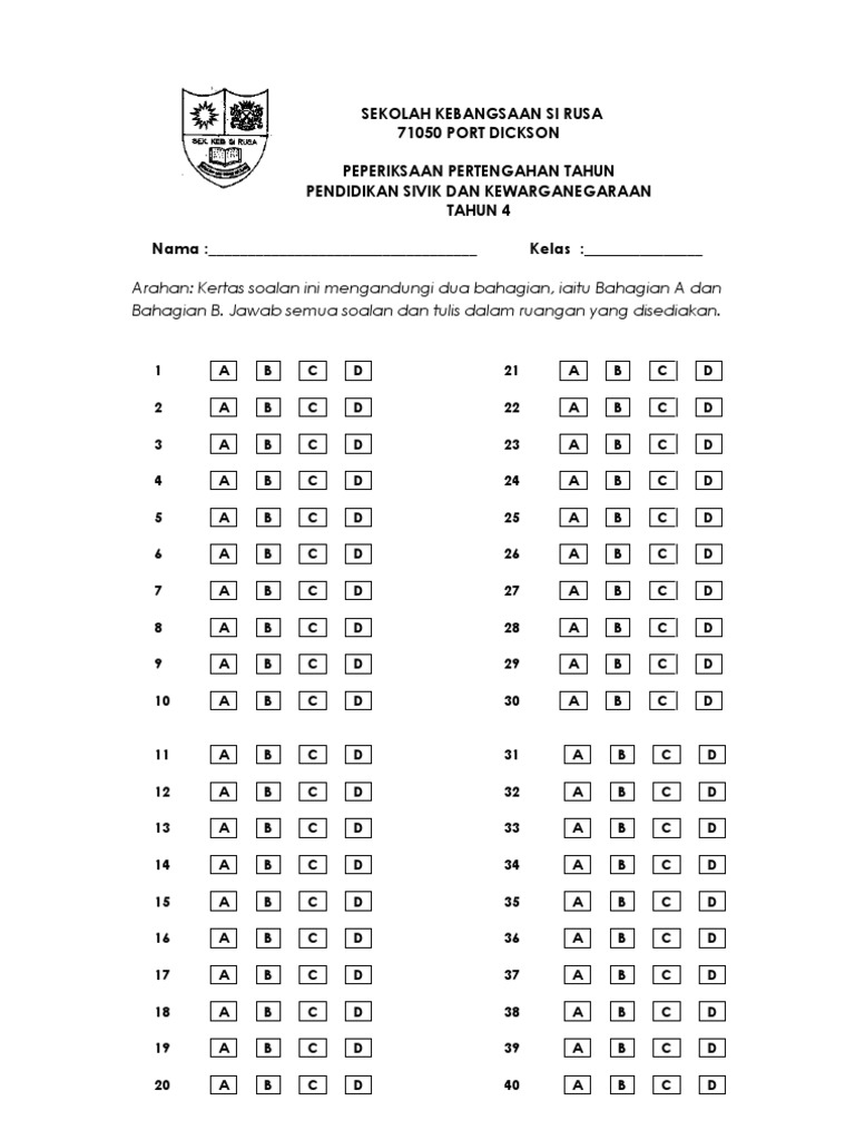 Kertas Objektif 40 Soalan | PDF