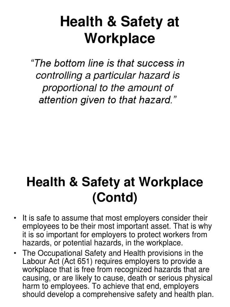 Health and Safety at The Workplace | PDF | Occupational Safety And ...