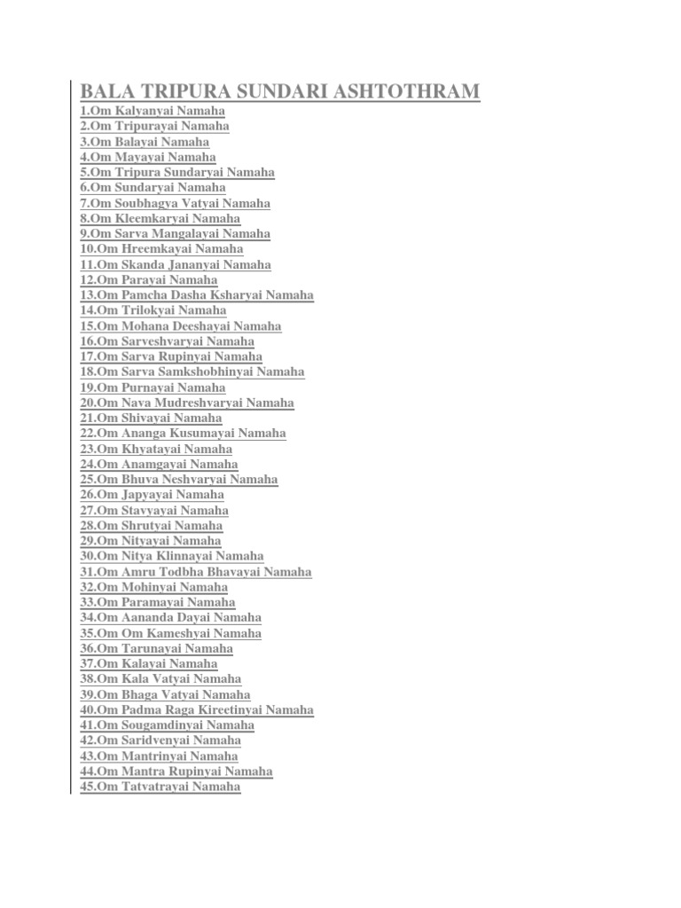 Bala Tripura Sundari Ashtothram | PDF
