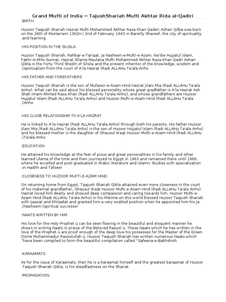 Grand Mufti of India | PDF | Ulama | Sharia