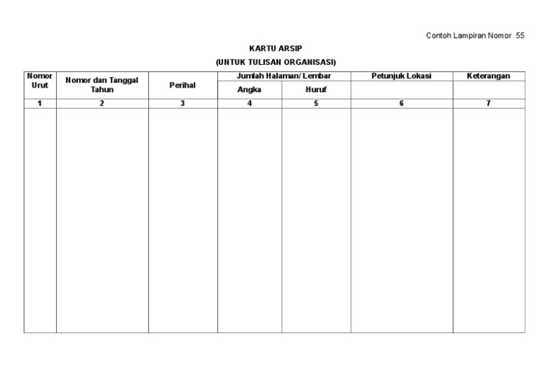 Contoh Blanko Kartu Arsip