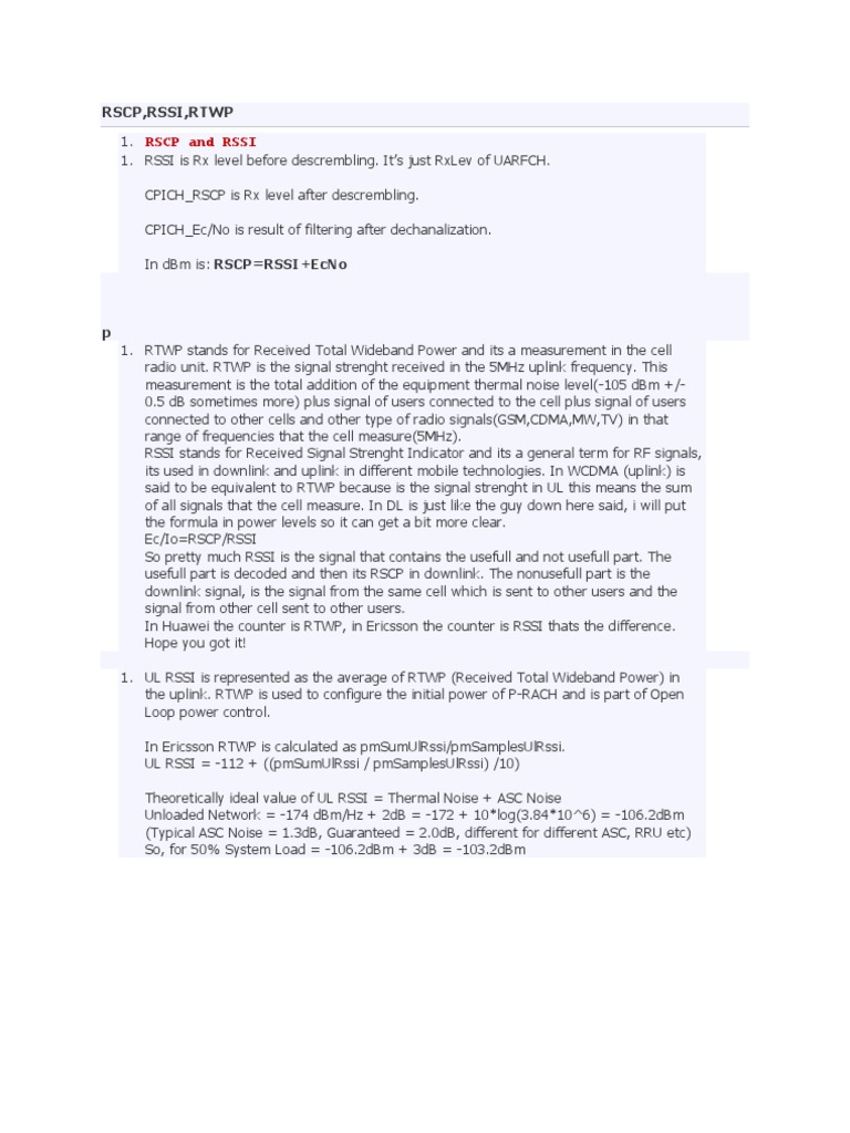 RSCP Rssi RTWP | PDF | Decibel | Radio