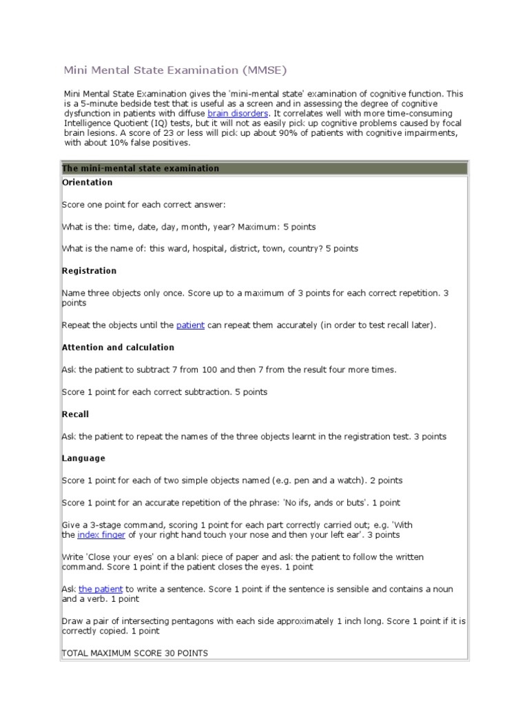 Mini Mental State Examination Guide | PDF | Self-Improvement