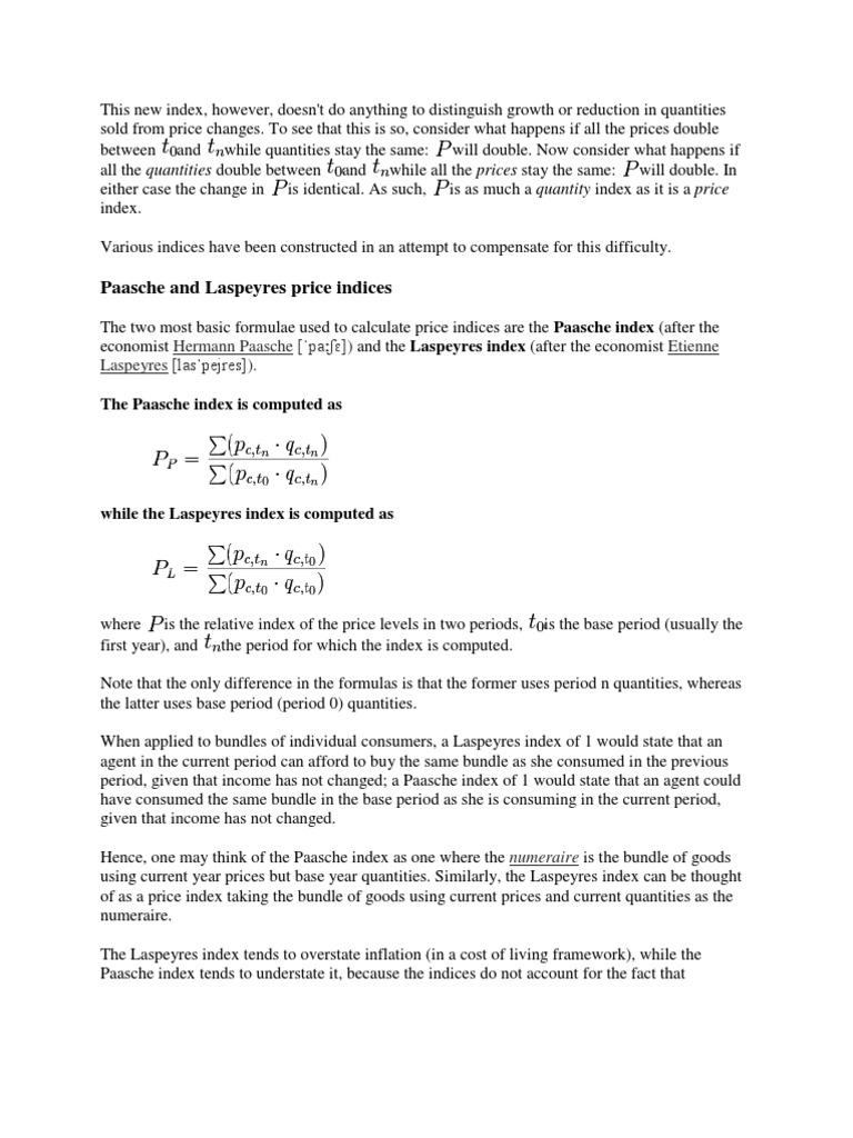Paasche and Laspeyres Price Indices | PDF | Price Indices | Index ...