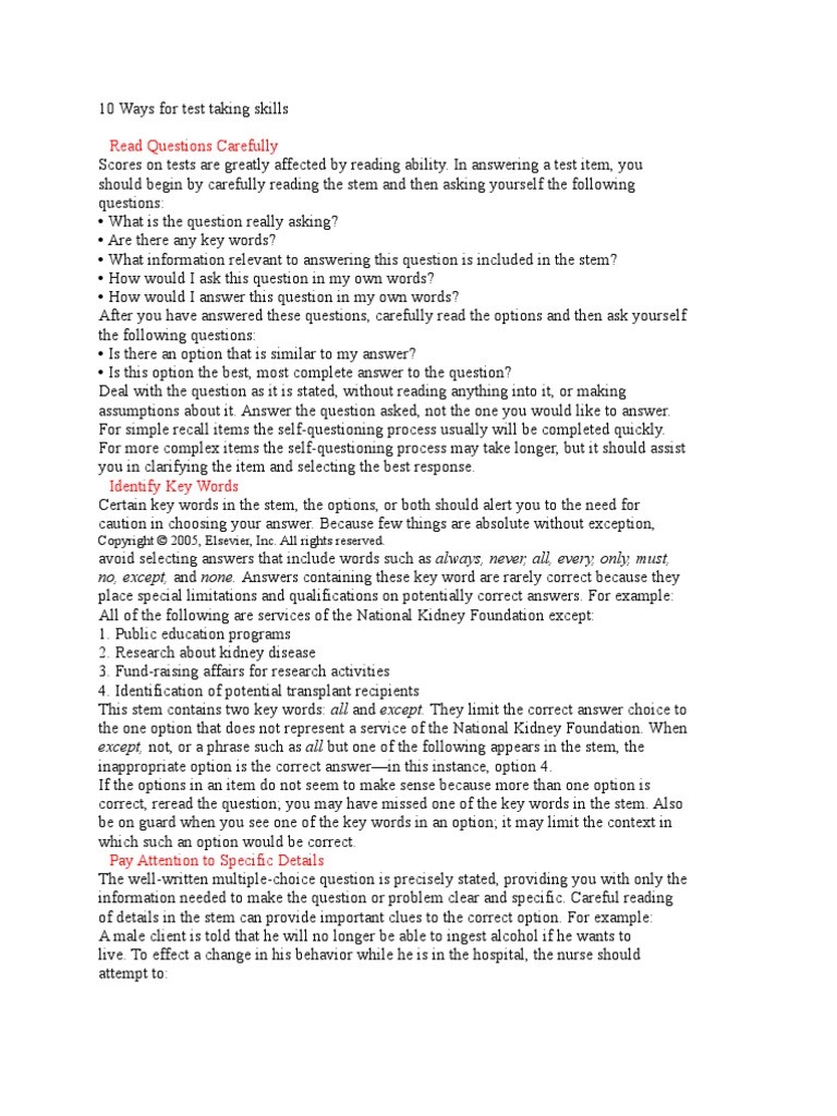 Read Questions Carefully: No, Except, and None. Answers Containing ...