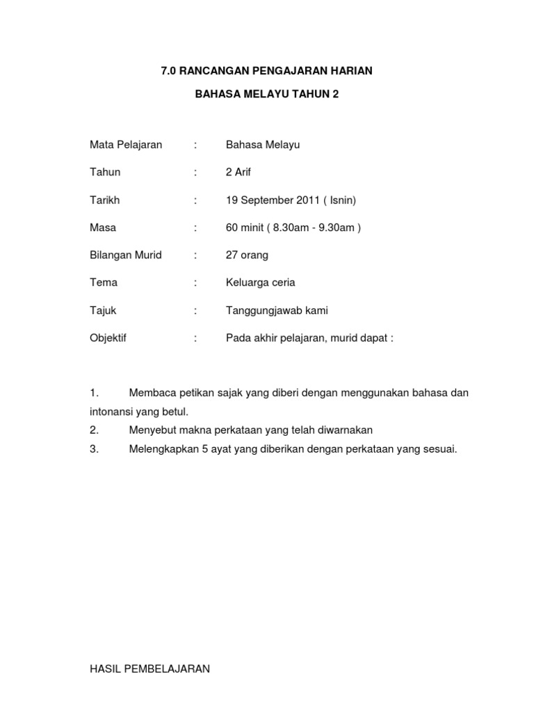 RPH BM Tahun 2 | PDF