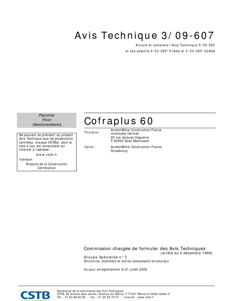 Atec Cofraplus 60 | PDF | Flexion (matériau) | Résistance des matériaux