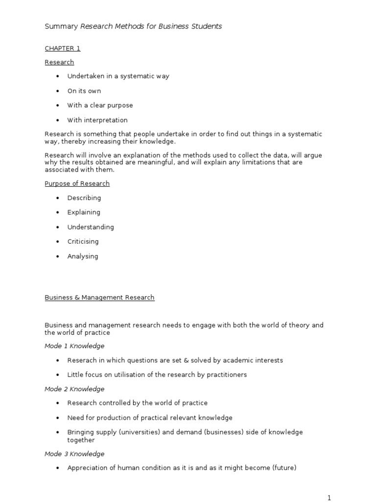 Business Research Methods Summary, Saunders 2009 | PDF | Scientific ...