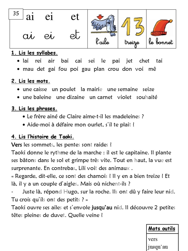 Mots et sons : ai et ei en lecture | PDF