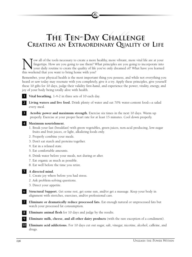 Tony Robbins - 10 Day Challenge | PDF | Physical Exercise | Drink