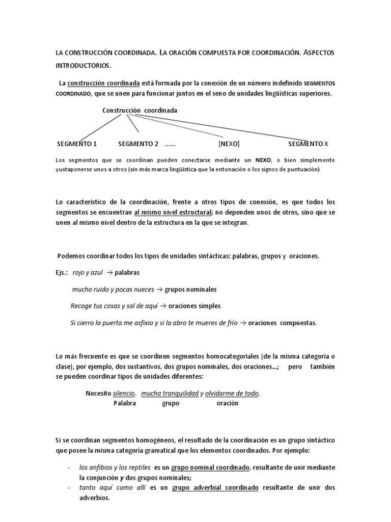La Construcción Coordinada | PDF | Oración (Lingüística) | Sintaxis
