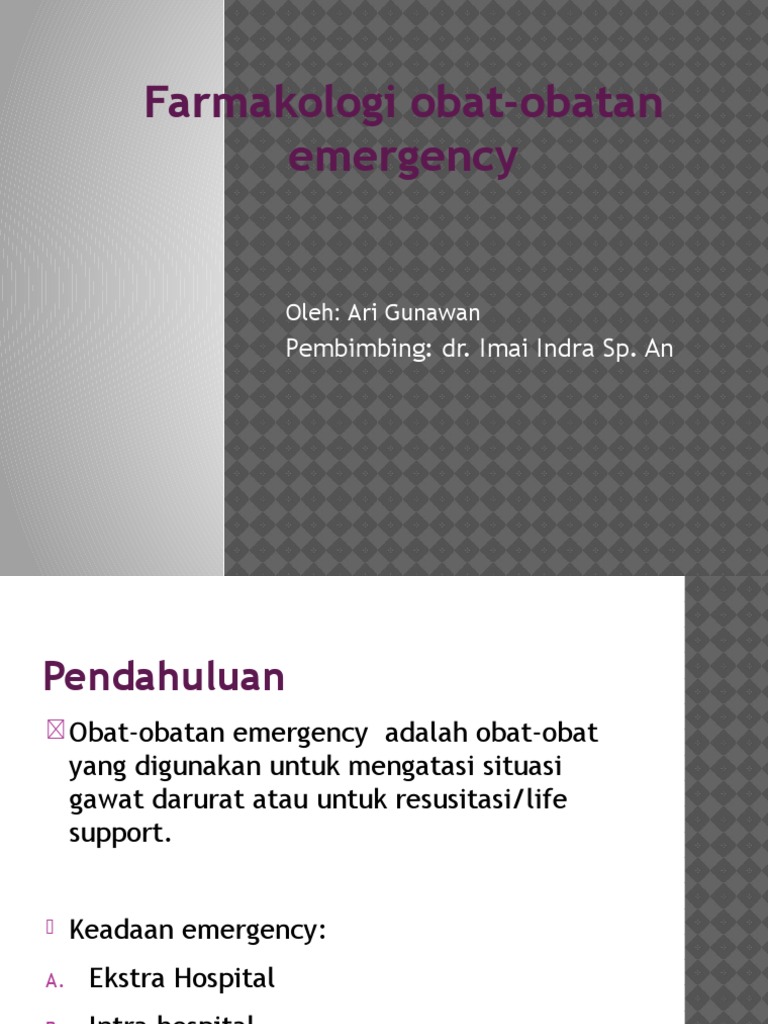 Farmakologi Obat-Obatan Emergency | PDF
